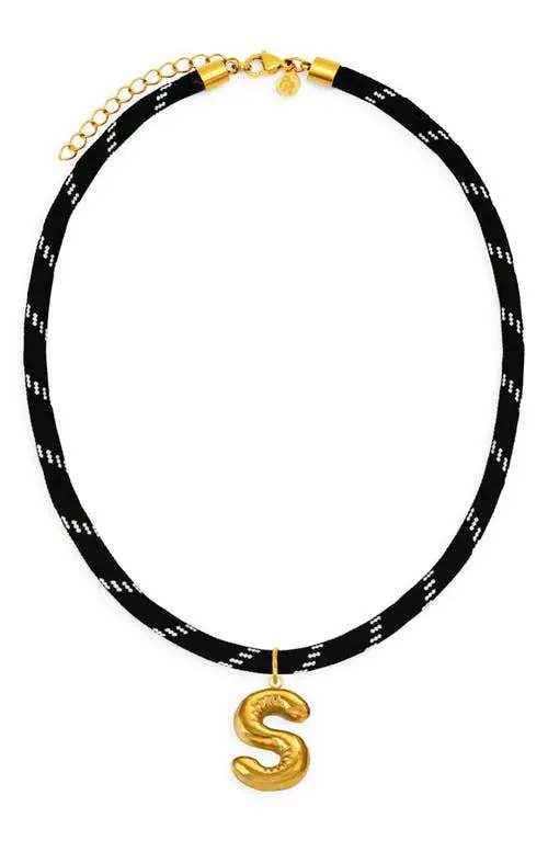 PETIT MOMENTS Bubble Initial Pendant Cord Necklace - Black