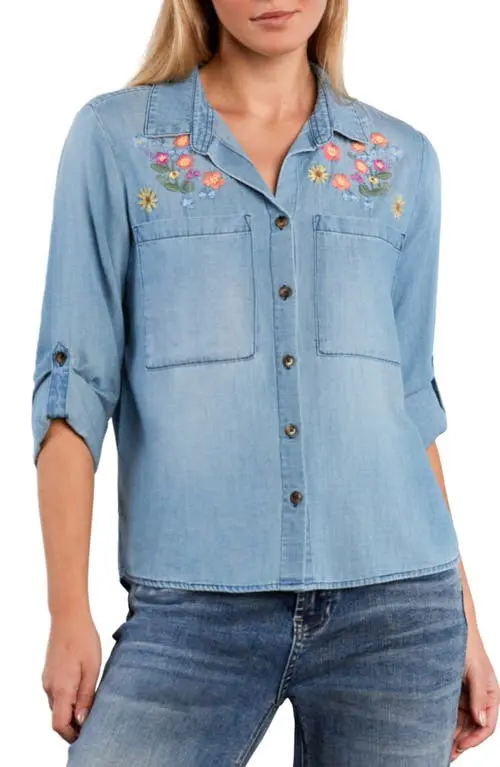 BILLY T Summer Petal Embroidered Denim Shirt - Pure Denim