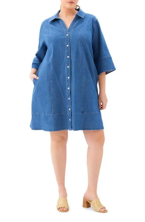 Karen Kane Flare Sleeve Denim Shirtdress - Chambray