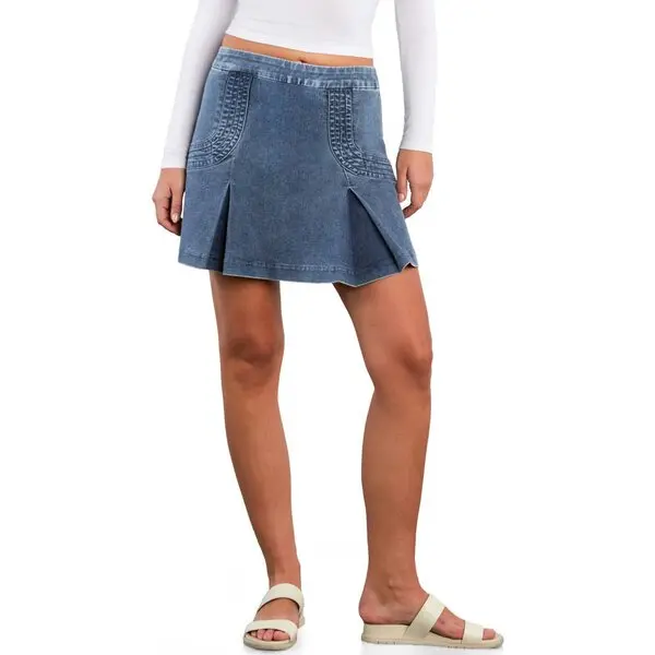 WASH LAB DENIM Cascade Pleat Denim Miniskirt - Regal Denim