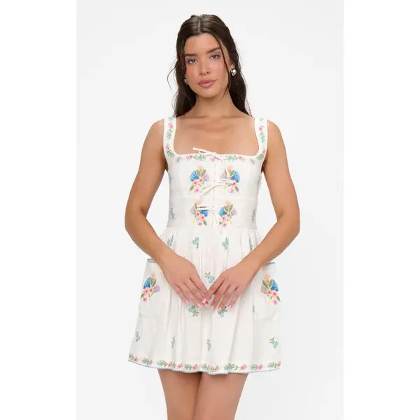 Show Me Your Mumu Demi Mini Dress - Wild Meadow Embroidery