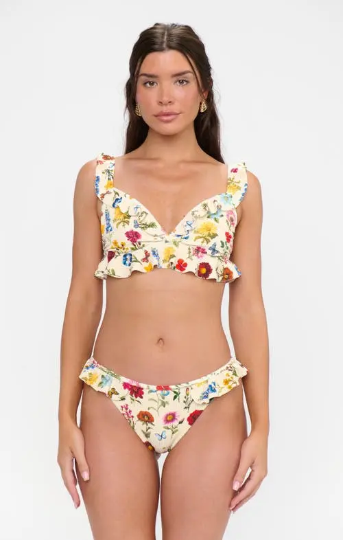 Show Me Your Mumu Island Ruffle Bikini Top - French Floral Rib Scrunch