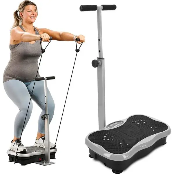 LIFEPRO Trimlite Vibration Plate Exercise Machine With Handlebars For Full Body Fitness - Grey