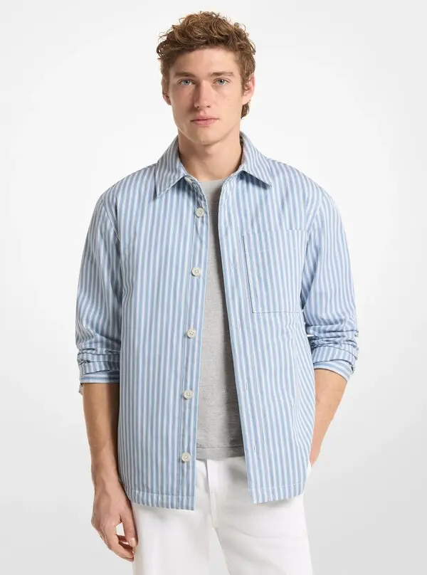 Michael Kors Striped Cotton Poplin Shirt Jacket In Size By