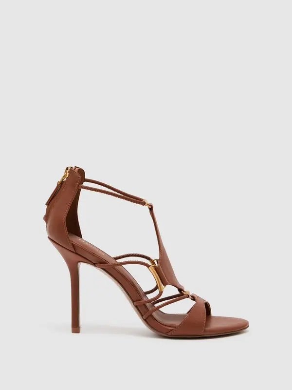 REISS Leather Strappy Stiletto Sandals - Tan