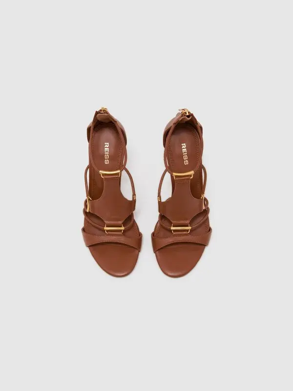 REISS Leather Strappy Stiletto Sandals - Tan