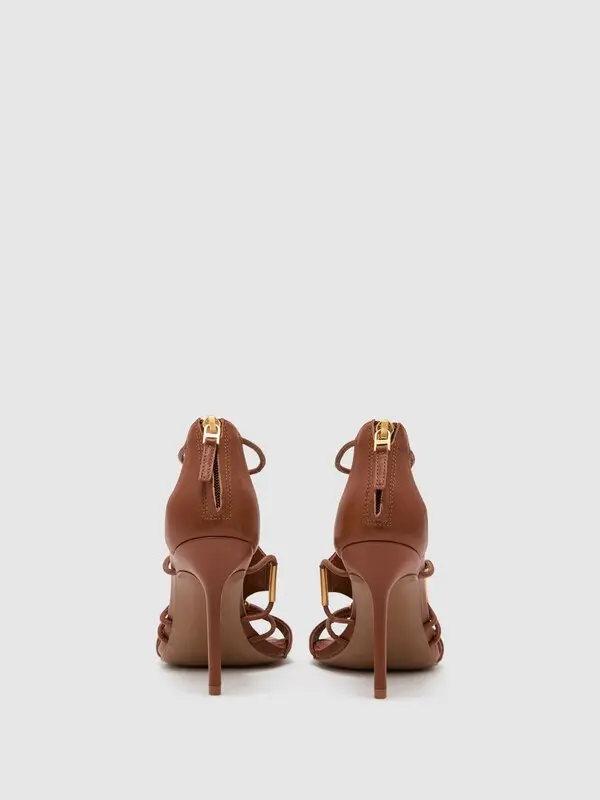REISS Leather Strappy Stiletto Sandals - Tan
