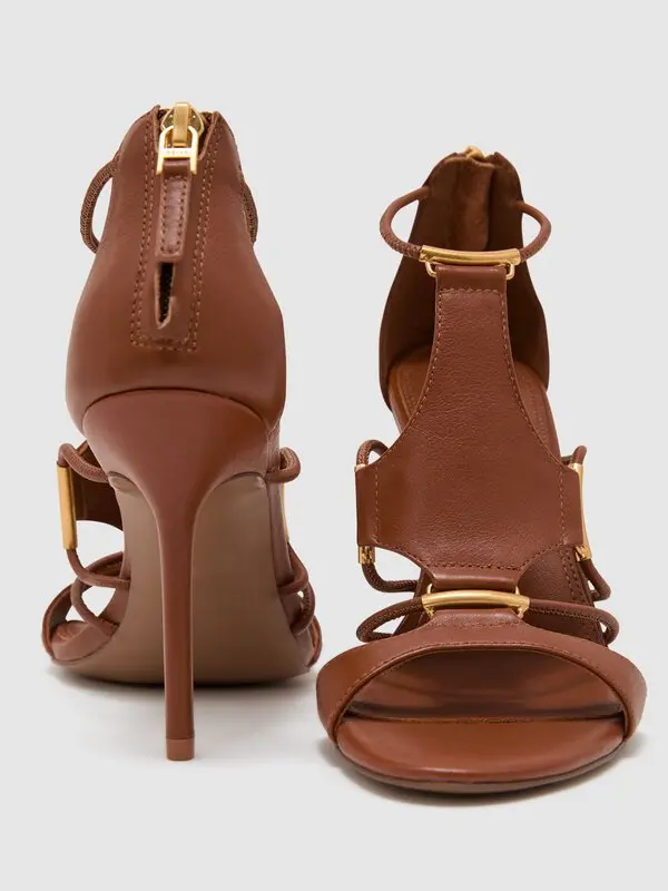 REISS Leather Strappy Stiletto Sandals - Tan
