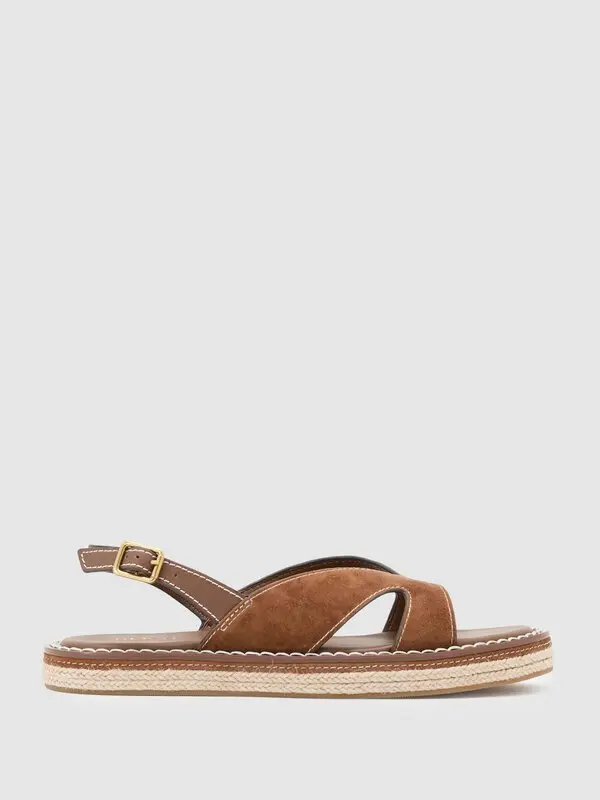 REISS Rhia Suede Flat Sandals With Contrast Stitching