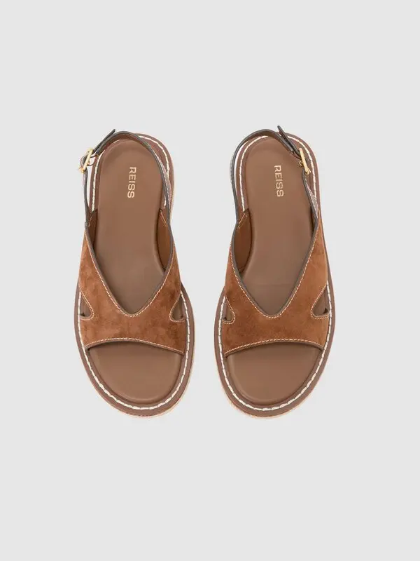 REISS Rhia Suede Flat Sandals With Contrast Stitching
