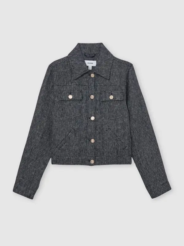 REISS Linen-cotton Woven Trucker Jacket