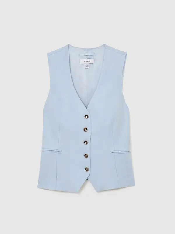 REISS Button-through Tailored Waistcoat - Blue