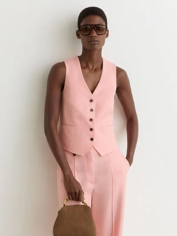 REISS Magda Button-through Tailored Waistcoat - Pink