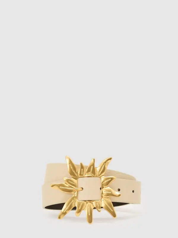 REISS Rae Leather Sun-buckle Belt - Off White