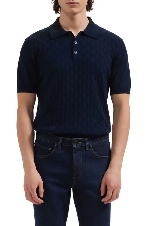 Bugatchi Wave Stitch Cotton Knit Polo - Navy