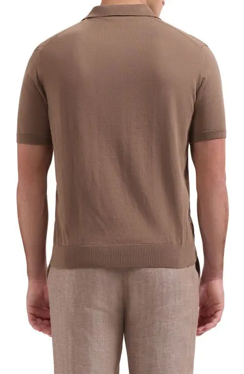 Bugatchi Wave Stitch Cotton Knit Polo - Taupe