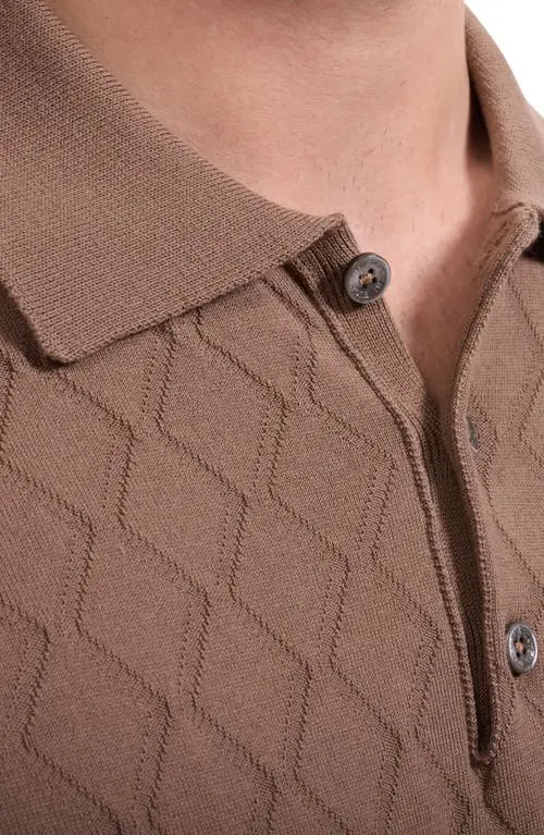 Bugatchi Wave Stitch Cotton Knit Polo - Taupe