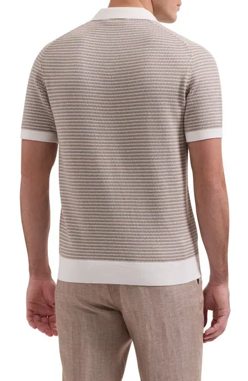 Bugatchi Striped Johnny Collar Sweater - Camel