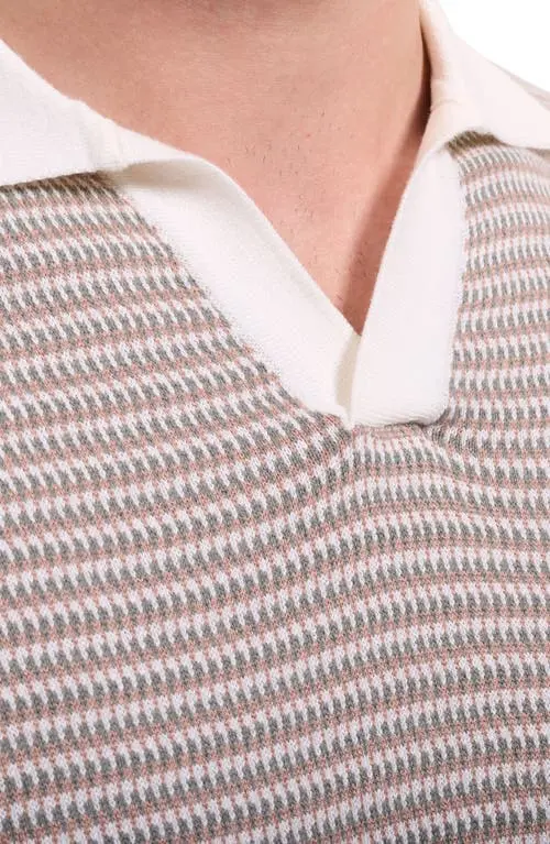 Bugatchi Striped Johnny Collar Sweater - Camel