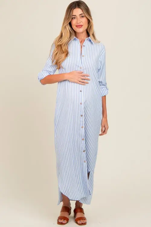 PINKBLUSH Striped Button Down Maxi Dress