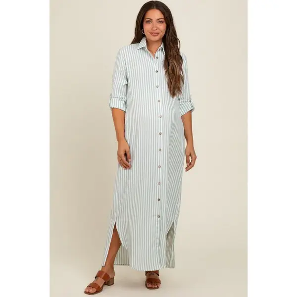 PINKBLUSH Striped Maxi Dress - Light Olive