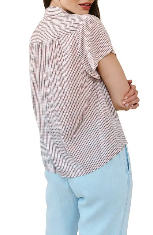 Bella Dahl Check Shirred Short Sleeve Button-up Shirt