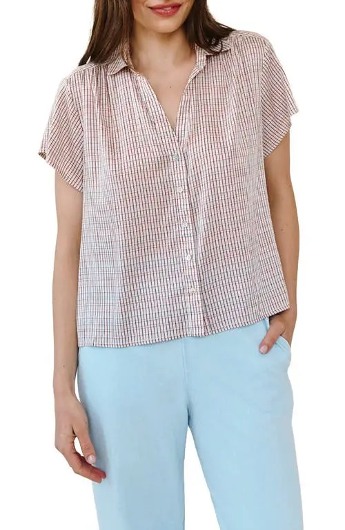 Bella Dahl Check Shirred Short Sleeve Button-up Shirt