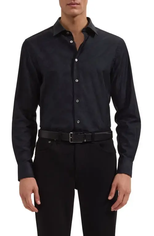 Bugatchi Julian Shaped Fit Stretch Cotton Jacquard Button-up Shirt - Black