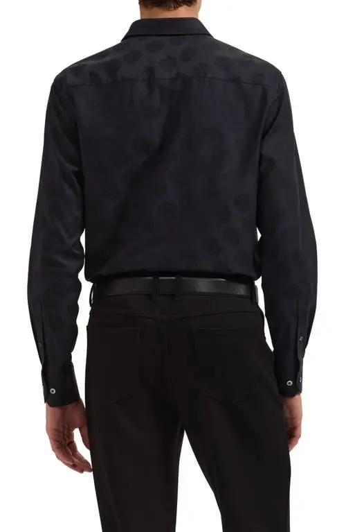 Bugatchi Julian Shaped Fit Stretch Cotton Jacquard Button-up Shirt - Black