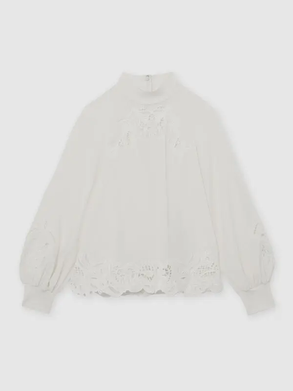 REISS Rae Broderie Blouson-sleeve Blouse