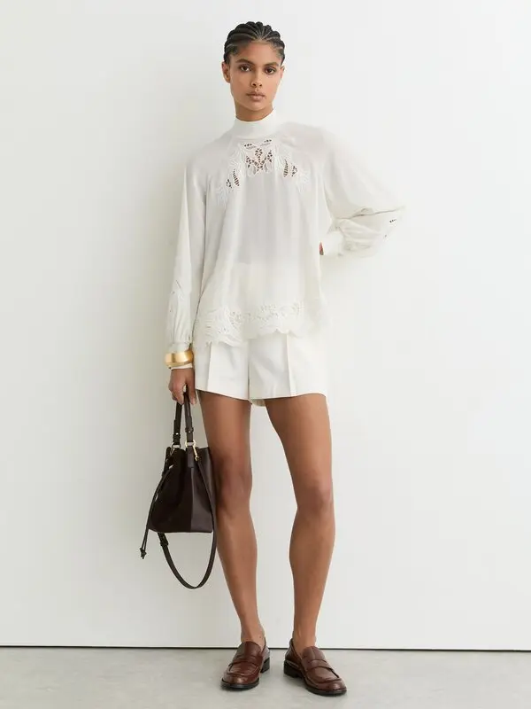 REISS Rae Broderie Blouson-sleeve Blouse
