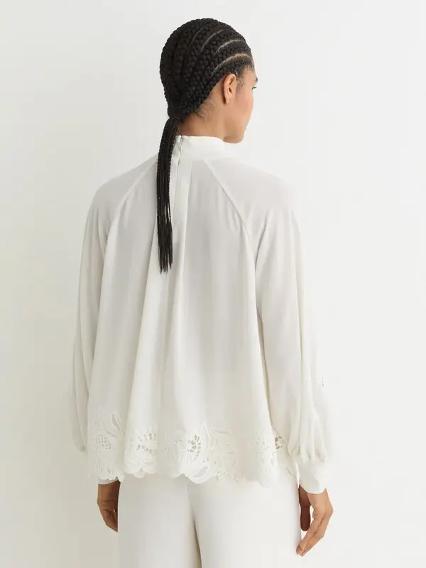 REISS Rae Broderie Blouson-sleeve Blouse