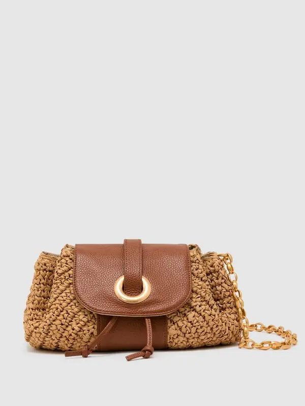 REISS Raffia-effect And Leather Shoulder Bag