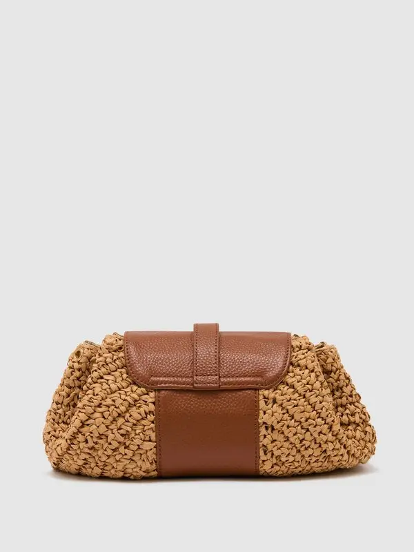 REISS Raffia-effect And Leather Shoulder Bag