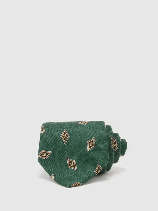REISS Decio Diamond Medallion-print Tie - Forest Green