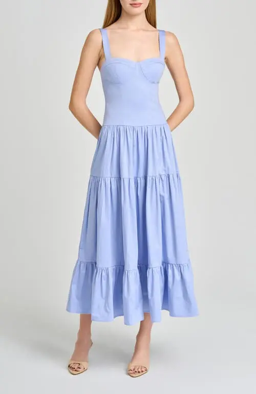 WAYF Melinda Sweetheart Neck Midi Dress - Blue