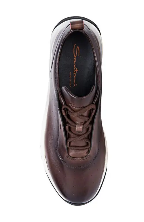 Santoni Leather Lace-up Sneaker - Dark Brown