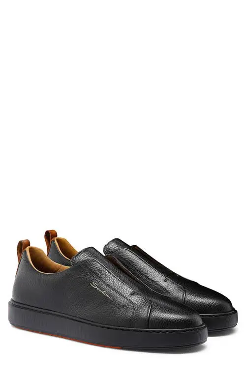 Santoni Victory Laceless Slip-on Sneaker - Black/black
