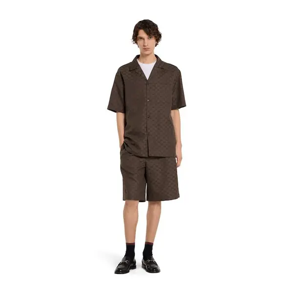 Gucci Gg Canvas Linen Blend Bowling Shirt - Brown