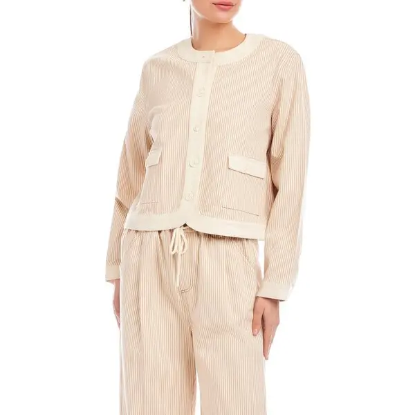 Fifteen Twenty Striped Crop Jacket With Contrast Trims - Khaki/cream