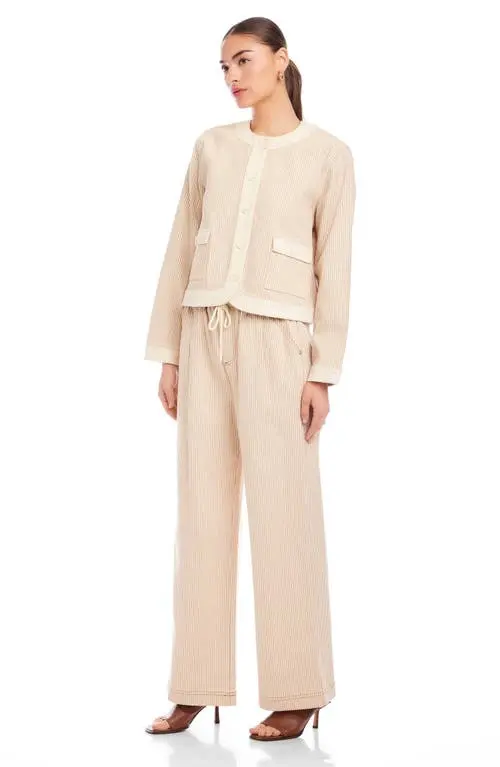 Fifteen Twenty Striped Crop Jacket With Contrast Trims - Khaki/cream