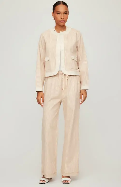 Fifteen Twenty Striped Crop Jacket With Contrast Trims - Khaki/cream