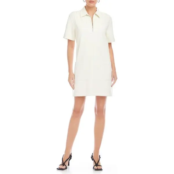 Fifteen Twenty Faux Leather Half Zip Shift Dress - Bone