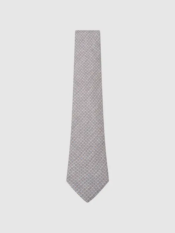 REISS Emilio Silk Micro Geometric-print Tie - Soft Blue