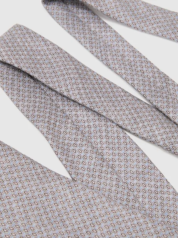 REISS Emilio Silk Micro Geometric-print Tie - Soft Blue