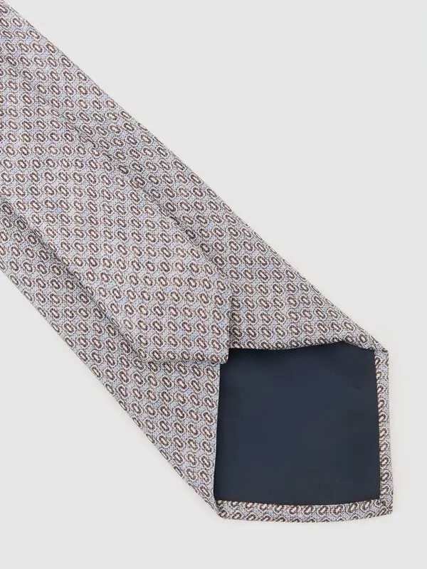 REISS Emilio Silk Micro Geometric-print Tie - Soft Blue