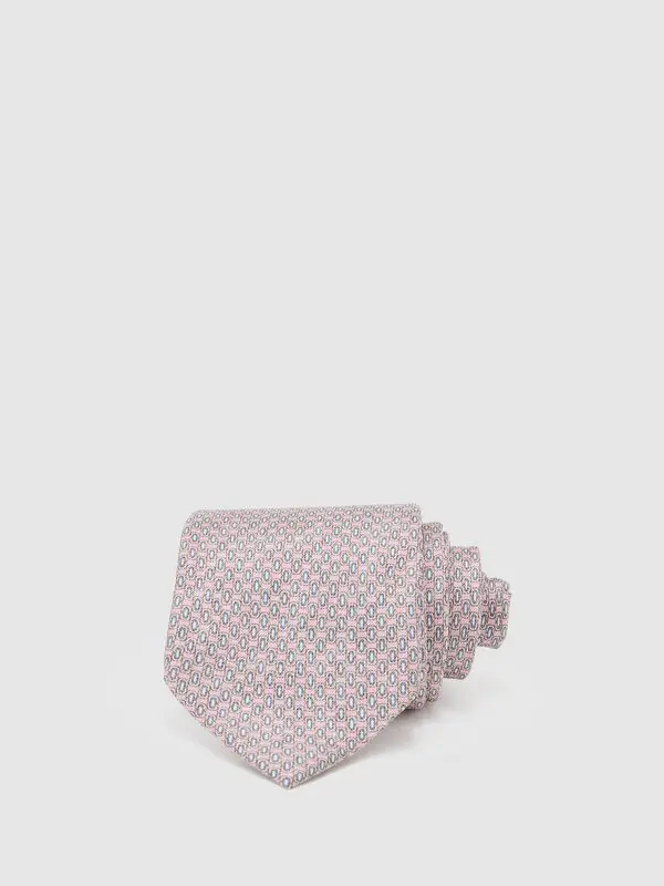 REISS Emilio Silk Micro Geometric-print Tie - Soft Pink