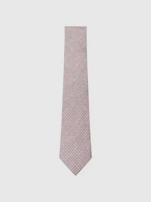 REISS Emilio Silk Micro Geometric-print Tie