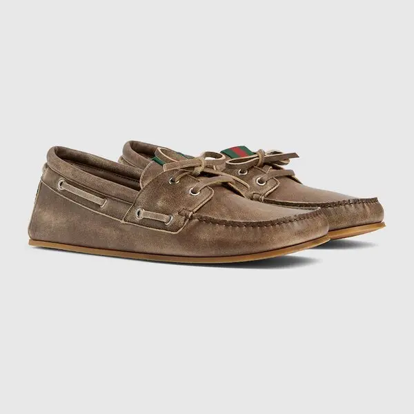 Gucci Boat Shoe In Leather - Brown