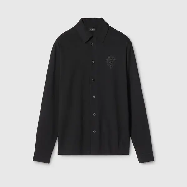 Gucci Cotton Piquet Shirt With Embroidery - Black
